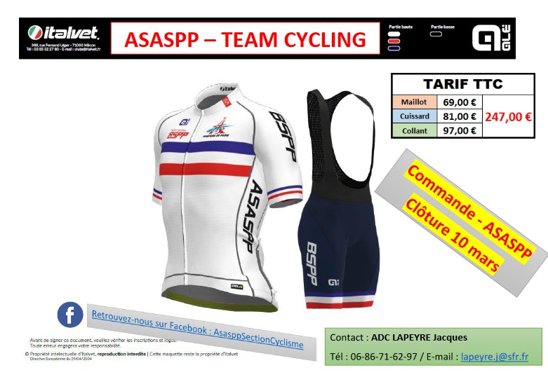 Tenue pour la section cyclisme – ASASPP